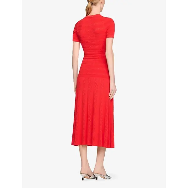 Sandro Short-sleeved Button-up Knitted Maxi Dress - Red