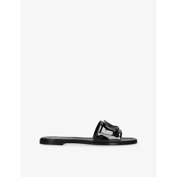 Valentino Garavani V-logo Signature Patent Leather Slides - Black