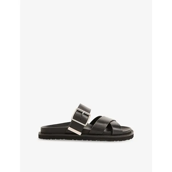 Whistles Celestine Buckle-detail Leather Sliders - Black