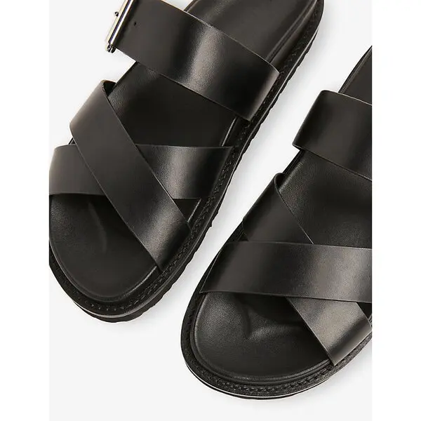 Whistles Celestine Buckle-detail Leather Sliders - Black