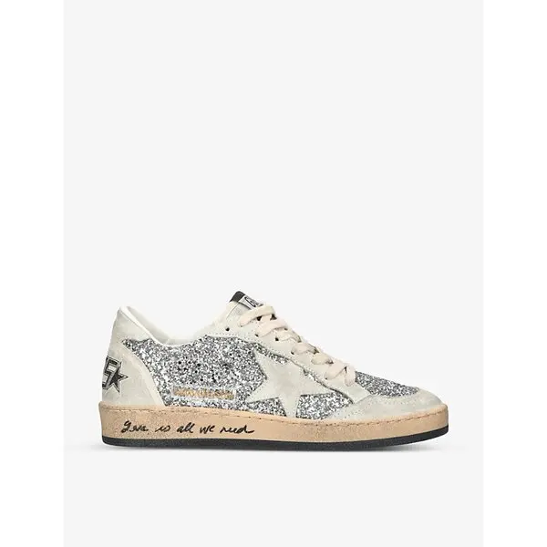GOLDEN GOOSE Ball Star 70136 Glitter-embellished Leather Trainers - Silver