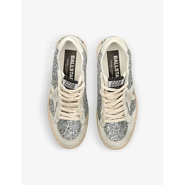 GOLDEN GOOSE Ball Star 70136 Glitter-embellished Leather Trainers - Silver
