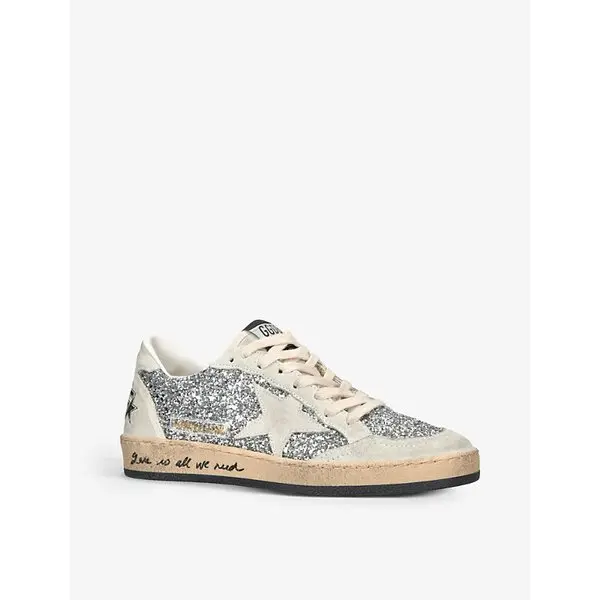 GOLDEN GOOSE Ball Star 70136 Glitter-embellished Leather Trainers - Silver