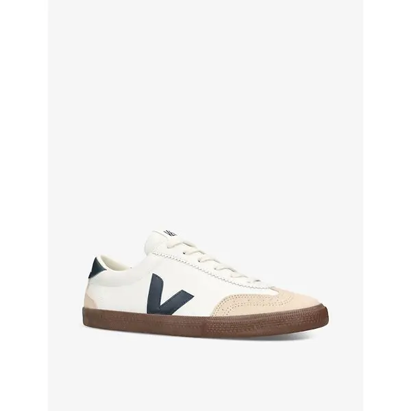 VEJA Logo-embroidered Leather Low-top Trainers - White/blk
