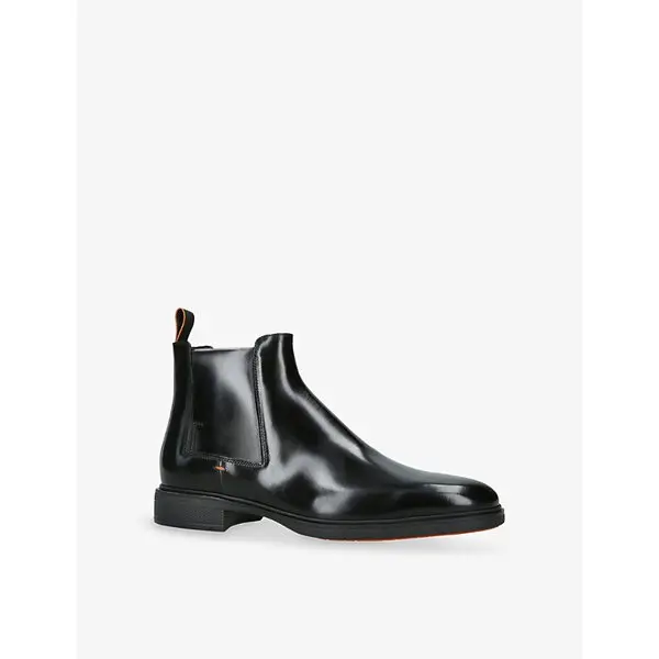 Santoni Easy On Leather Flat Chelsea Boots - Black
