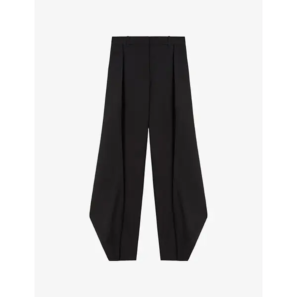 Loewe Layered-panel Wide-leg High-rise Wool-blend Trousers - Black