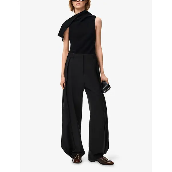 Loewe Layered-panel Wide-leg High-rise Wool-blend Trousers - Black