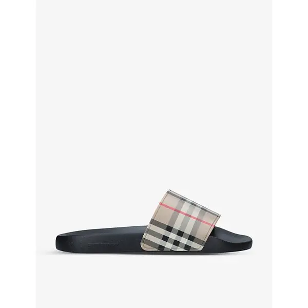 Burberry Furley Checked Sliders - Beige