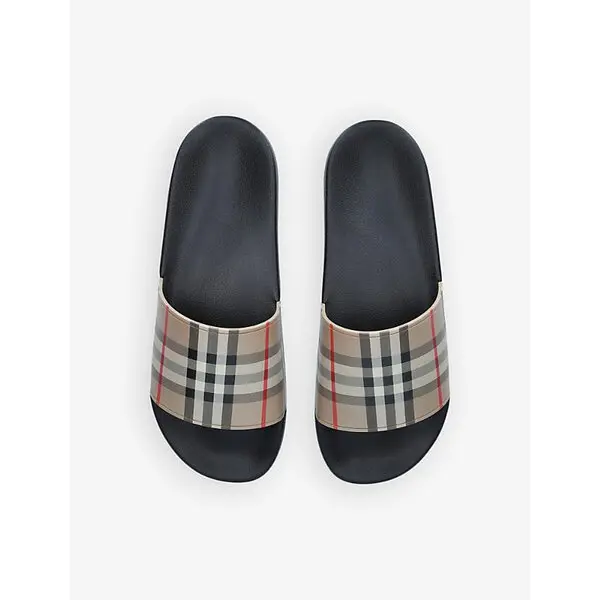 Burberry Furley Checked Sliders - Beige