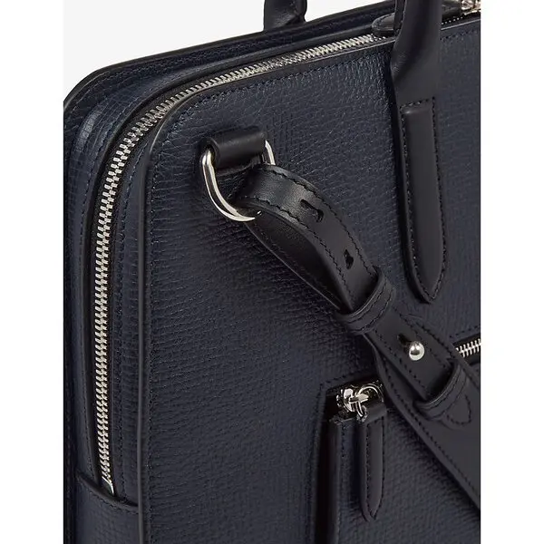 Smythson Ludlow Ultra-slim Grained-leather Briefcase - Navy