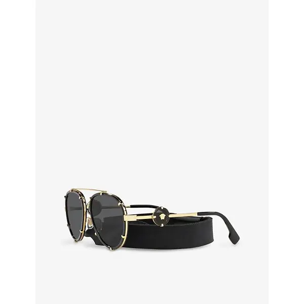 Versace Ve2232 Logo-engraved Aviator Sunglasses - Black