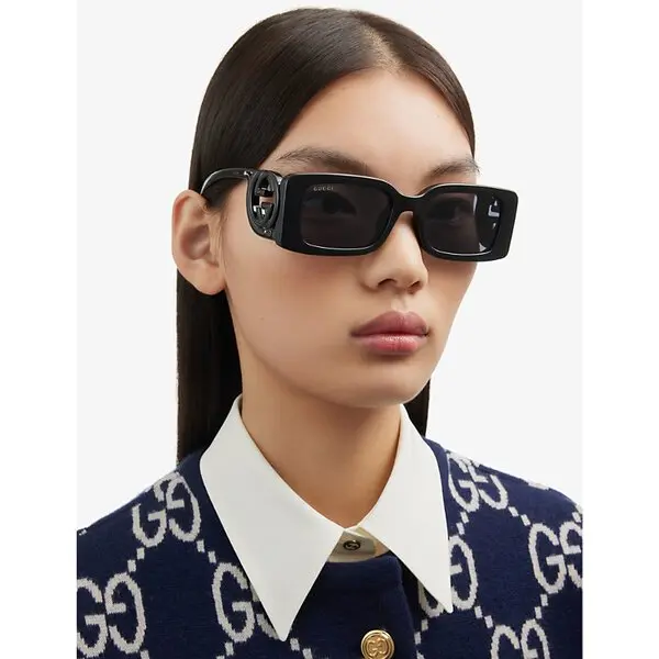 Gucci Rectangle Frame Acetate Sunglasses - Black