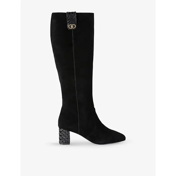 Kurt Geiger Chelsea Trim Heeled Suede Knee-high Boots - Black