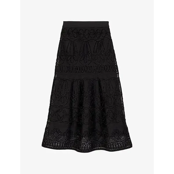Maje Floral-embroidered Woven Maxi Skirt - Black