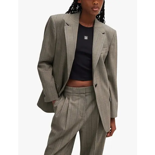Hugo Relaxed-fit Single-breasted Checked Wool-blend Blazer