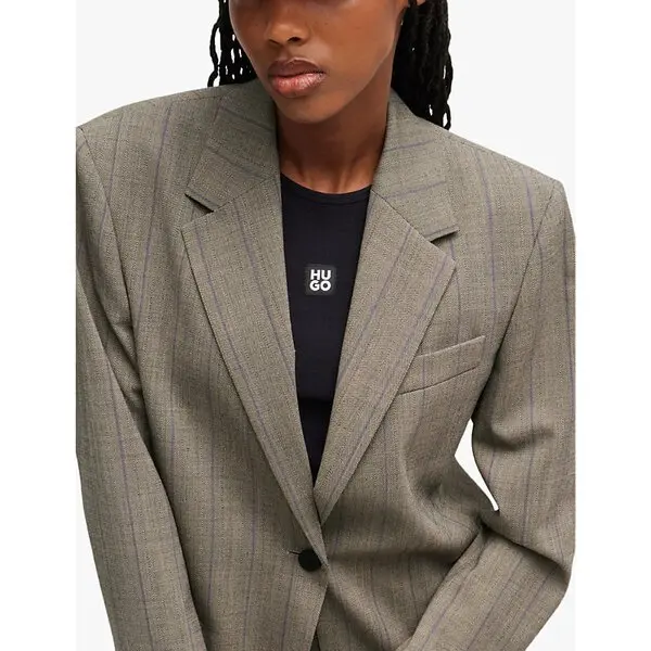 Hugo Relaxed-fit Single-breasted Checked Wool-blend Blazer