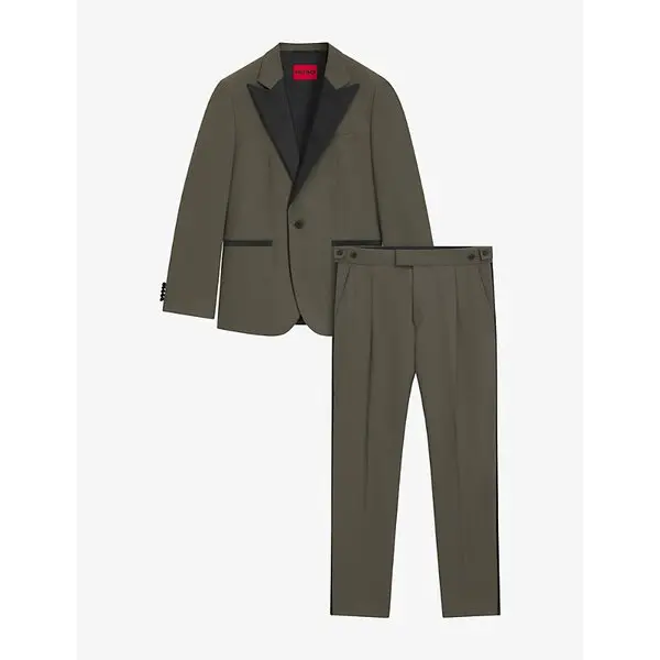 Hugo Contrast-trim Regular-fit Stretch Wool-blend Suit