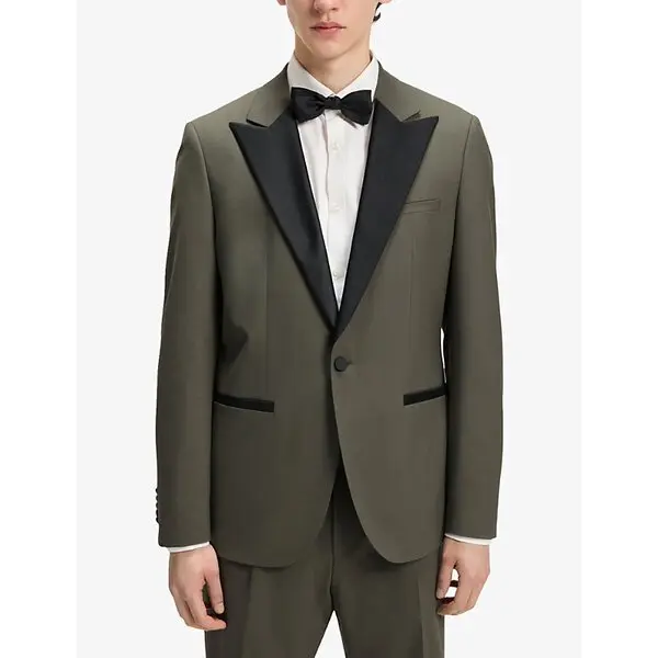 Hugo Contrast-trim Regular-fit Stretch Wool-blend Suit