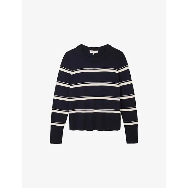 THE WHITE COMPANY Striped Round Neck Jumper - Navy