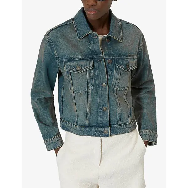 The Kooples Short Denim Jacket With Patch Pockets