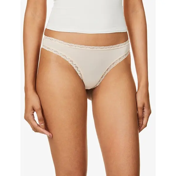 STRIPE & STARE Low-rise Pack Of Four Stretch-woven Thongs - Sand