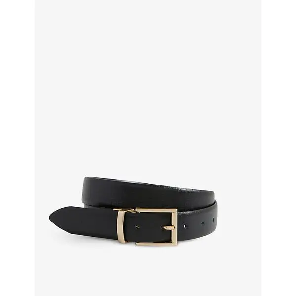 REISS Ricky Reversible Leather Belt - Black