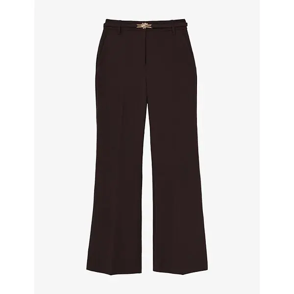 REISS Leona Flared-leg Woven Trousers - Grape