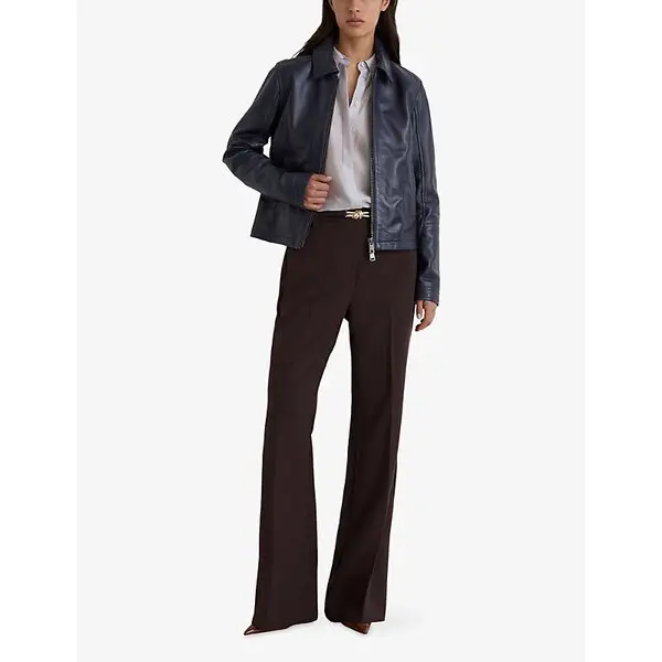 REISS Leona Flared-leg Woven Trousers - Grape