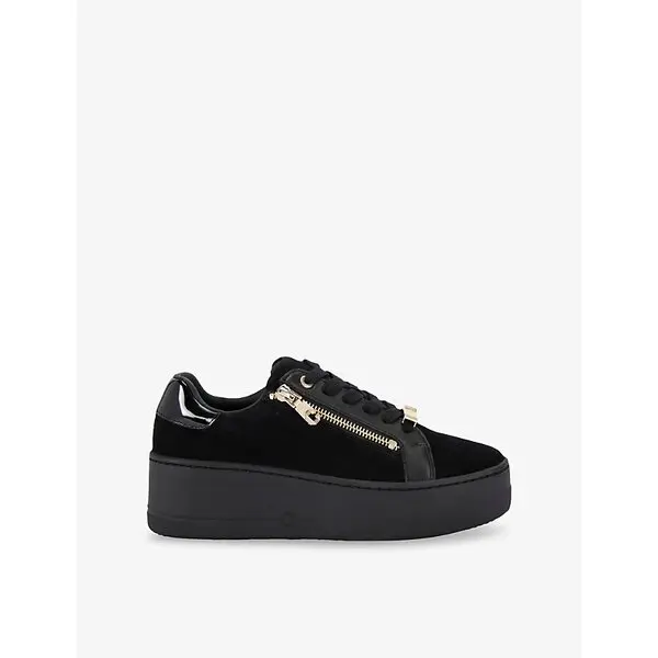 Carvela Connected Zip Suede Low-top Flatform Trainers - Black