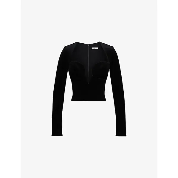 House Of Cb Sierra Long-sleeve Velvet-jersey Corset Top - Black
