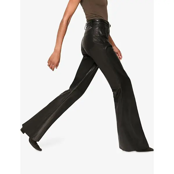 REISS Priya High-rise Flared Leather Trousers
