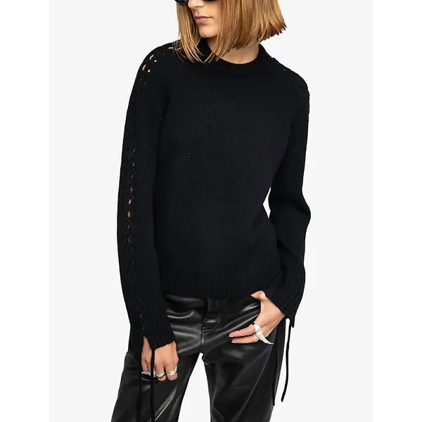 Zadig&Voltaire Malty Lace-sleeve Wool And Cashmere-blend Jumper