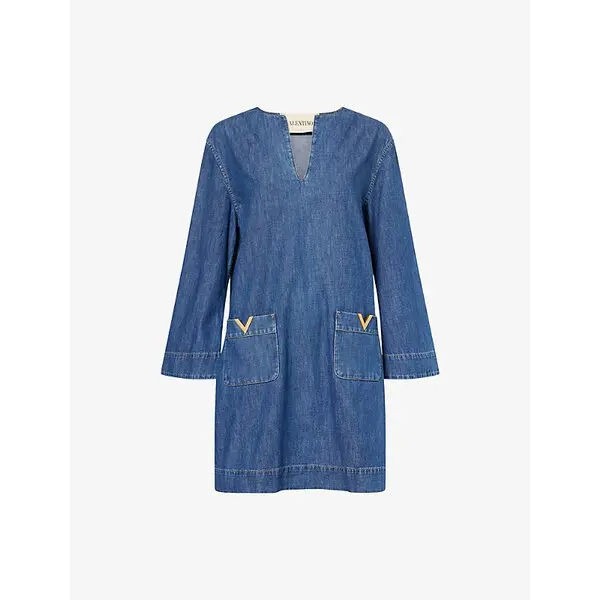 Valentino Garavani V Hardware Denim Midi Dress - Medium Blue Denim