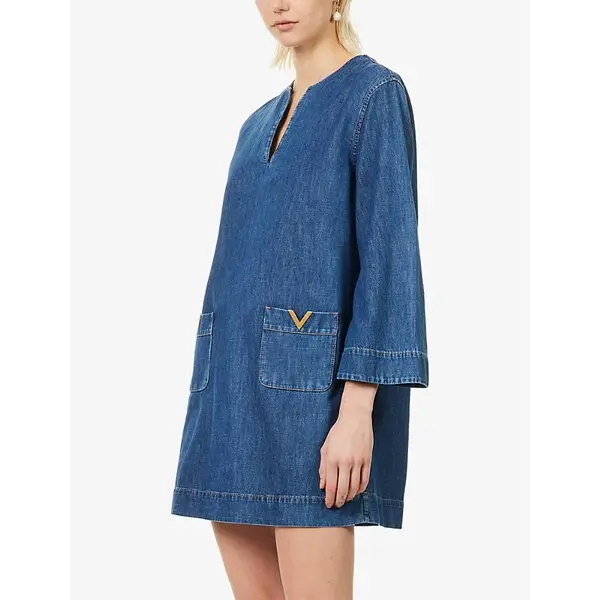 Valentino Garavani V Hardware Denim Midi Dress - Medium Blue Denim