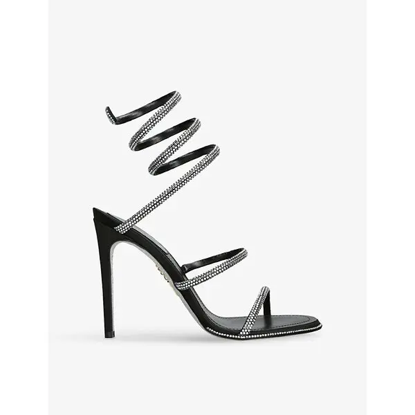 Rene Caovilla Cleo 105 Crystal-embellished Satin Heeled Sandals - Blk/other