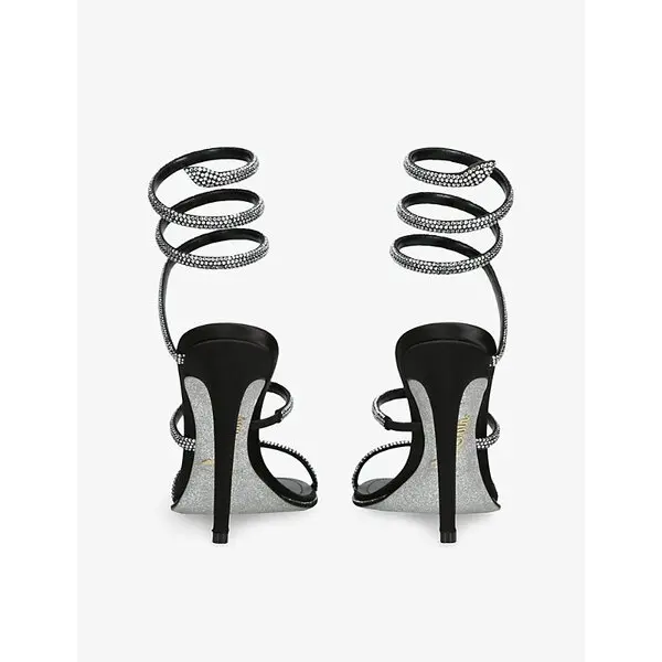 Rene Caovilla Cleo 105 Crystal-embellished Satin Heeled Sandals - Blk/other