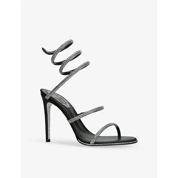 Rene Caovilla Cleo 105 Crystal-embellished Satin Heeled Sandals - Blk/other