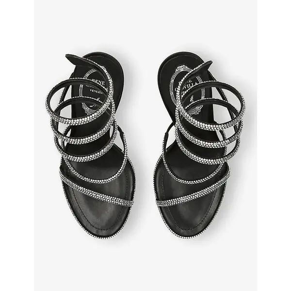 Rene Caovilla Cleo 105 Crystal-embellished Satin Heeled Sandals - Blk/other
