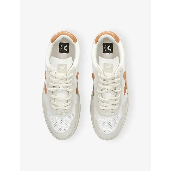 VEJA V-90 Logo-embroidered Leather Low-top Trainers - White/oth