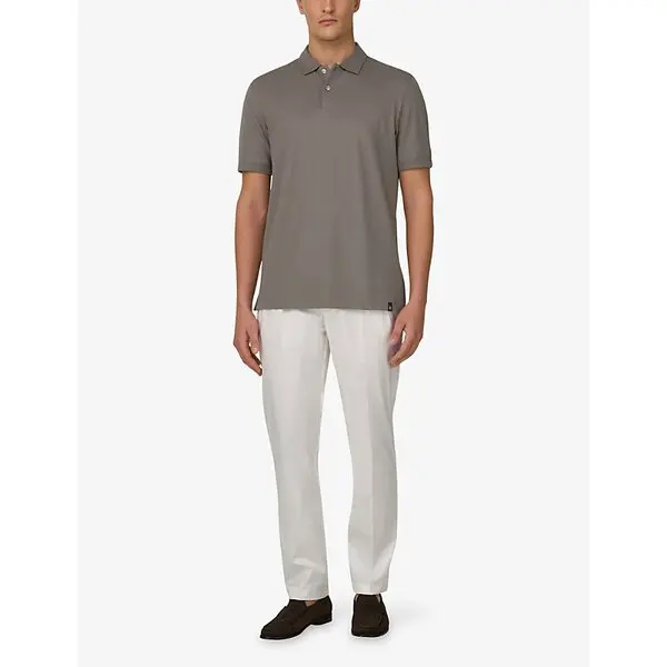 Boggi Milano Short-sleeved Piqué Cotton-blend Polo Shirt - Mud