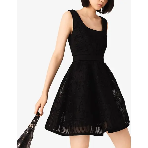 Maje Floral-embroidered Square-neck Mini Dress