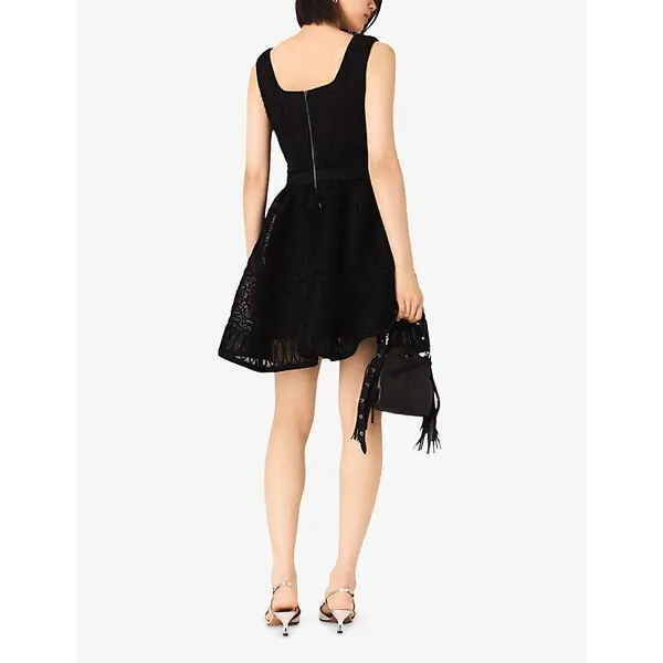 Maje Floral-embroidered Square-neck Mini Dress