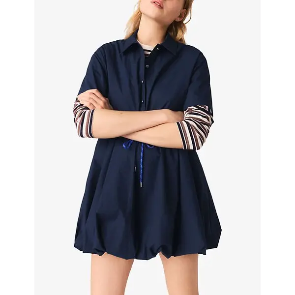 Maje Bubble-hem Mini Shirt Dress - Navy