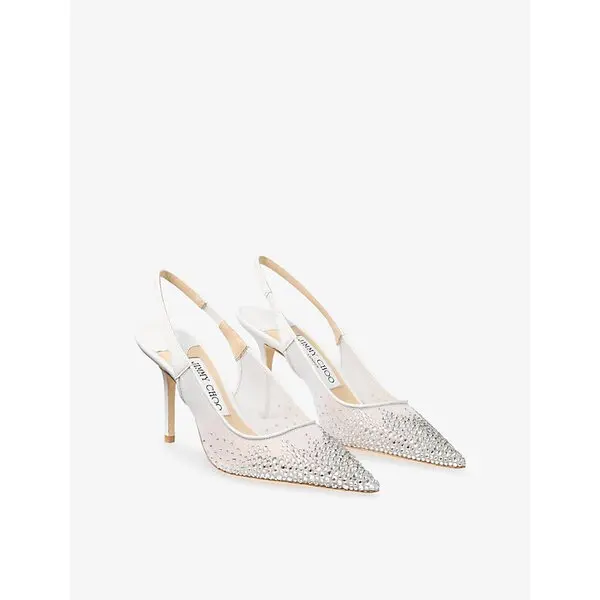JIMMY CHOO Love Slingback 85 Mesh Pumps - White/crystal