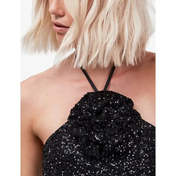 RO&ZO Mimi Sequin Halter-neck Woven Mini Dress