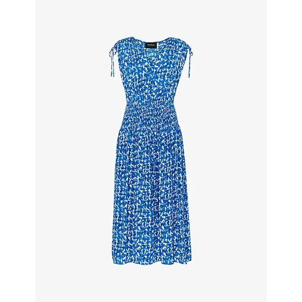 Whistles Shirred-panel Woven Midi Dress - Multi-coloured