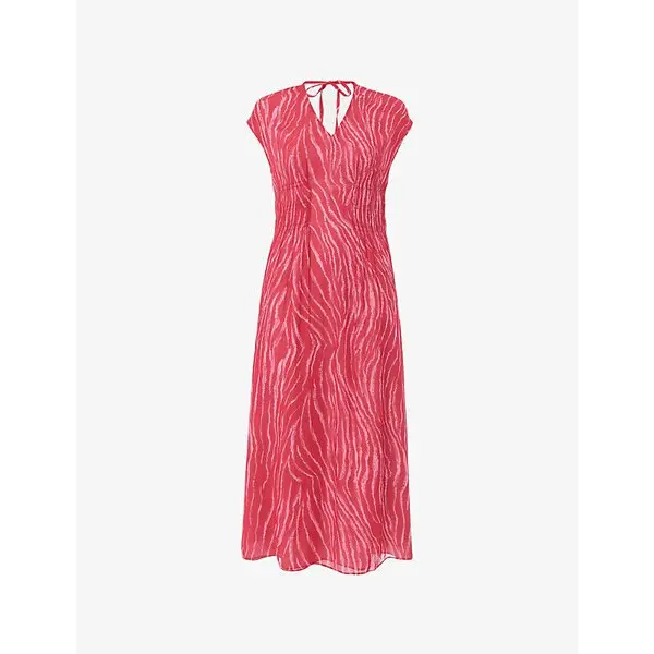 Whistles Zebra Print Textured V-neck Midi Dress - Multi-coloured