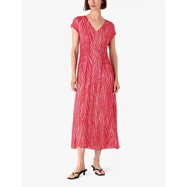Whistles Zebra Print Textured V-neck Midi Dress