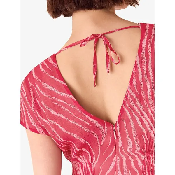 Whistles Zebra Print Textured V-neck Midi Dress