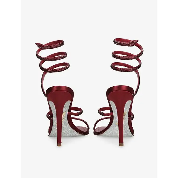 Rene Caovilla Cleo Embellished Leather Stiletto Sandals - Wine